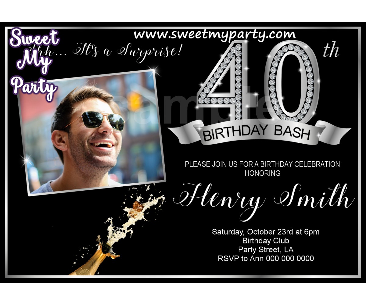 40th Birthday Party Invitation with photo|Silver Diamond 40th Birthday ...