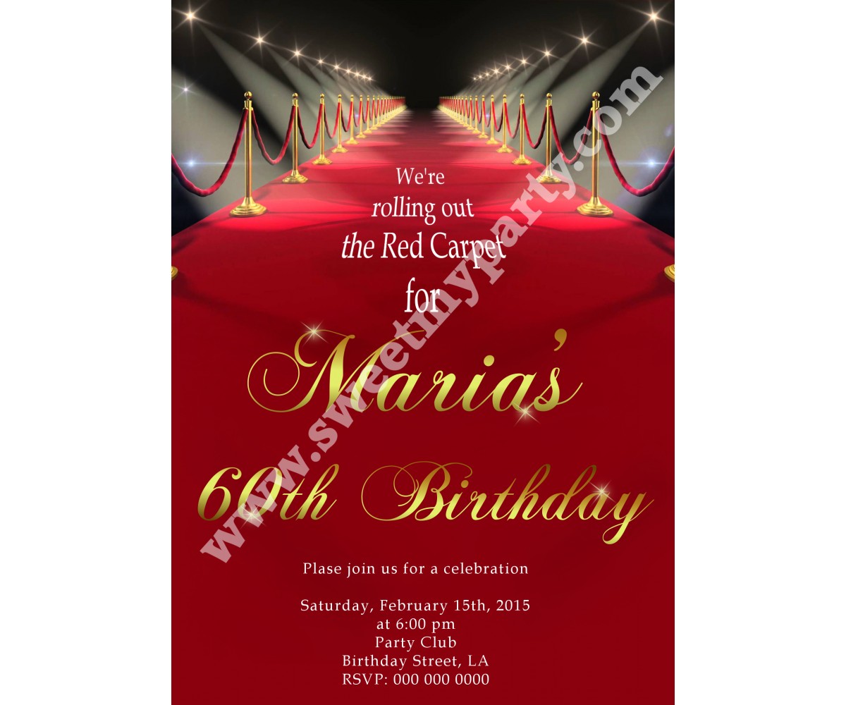 hollywood red carpet birthday invitation|red gold birthday Invitation ...