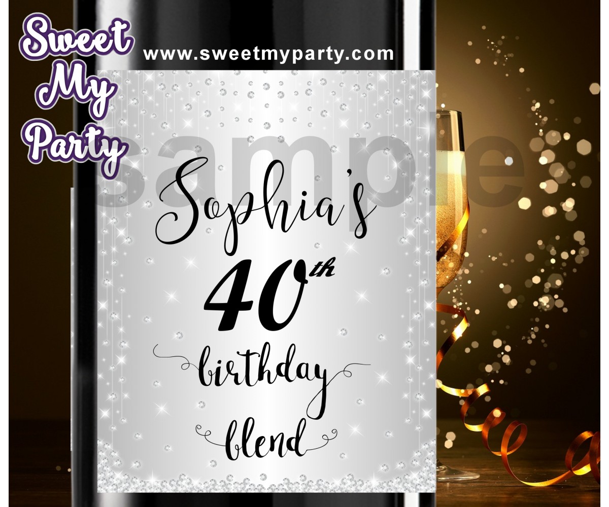 40th Silver Diamonds birthday party personalized wine labels|40th ...