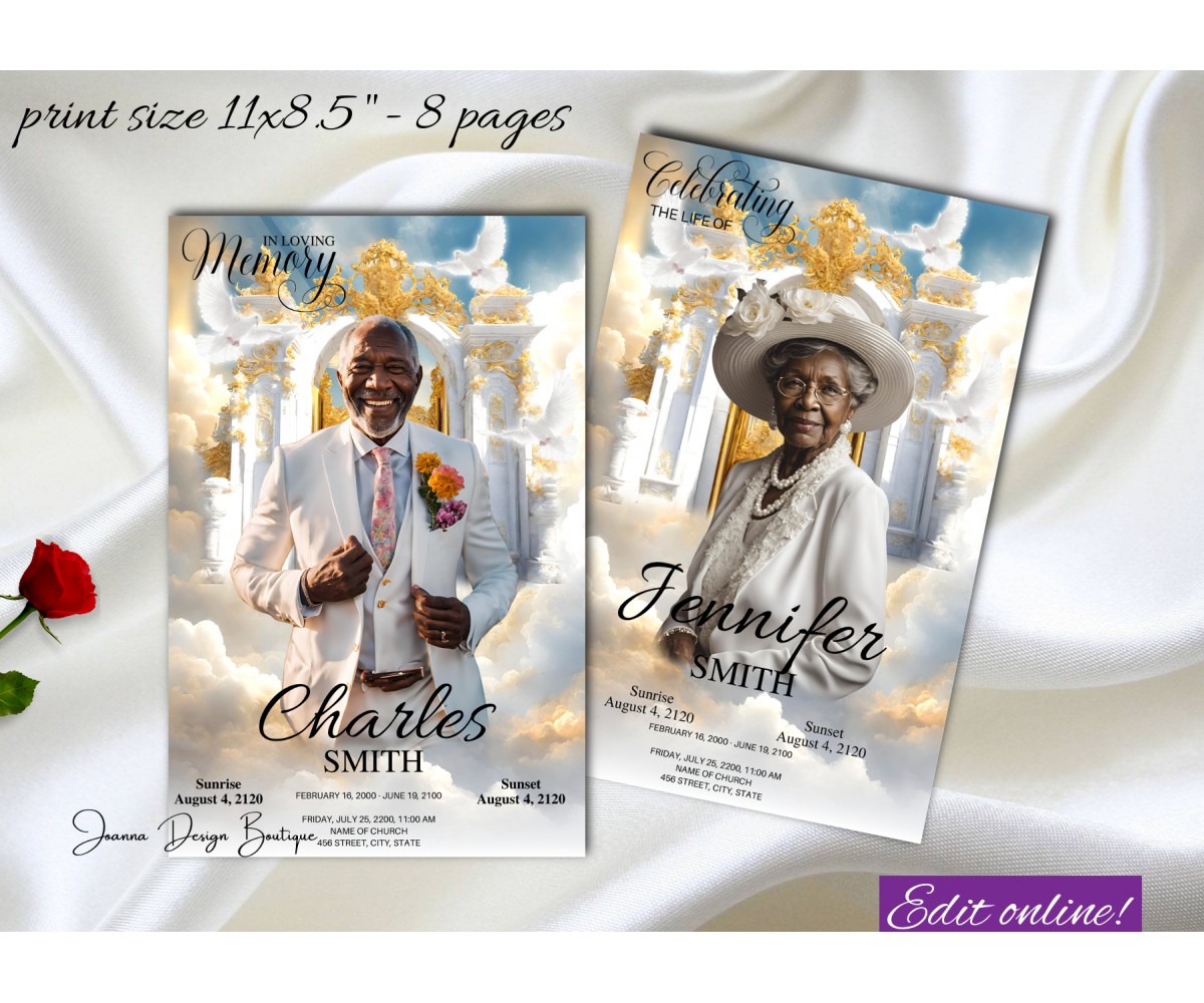 Heaven Gate Funeral Program Obituary Template 11x17|Heaven Blue Sky ...