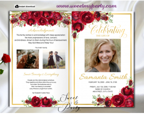 Red Roses Funeral Program Template|Red Roses Funeral Program Printable ...
