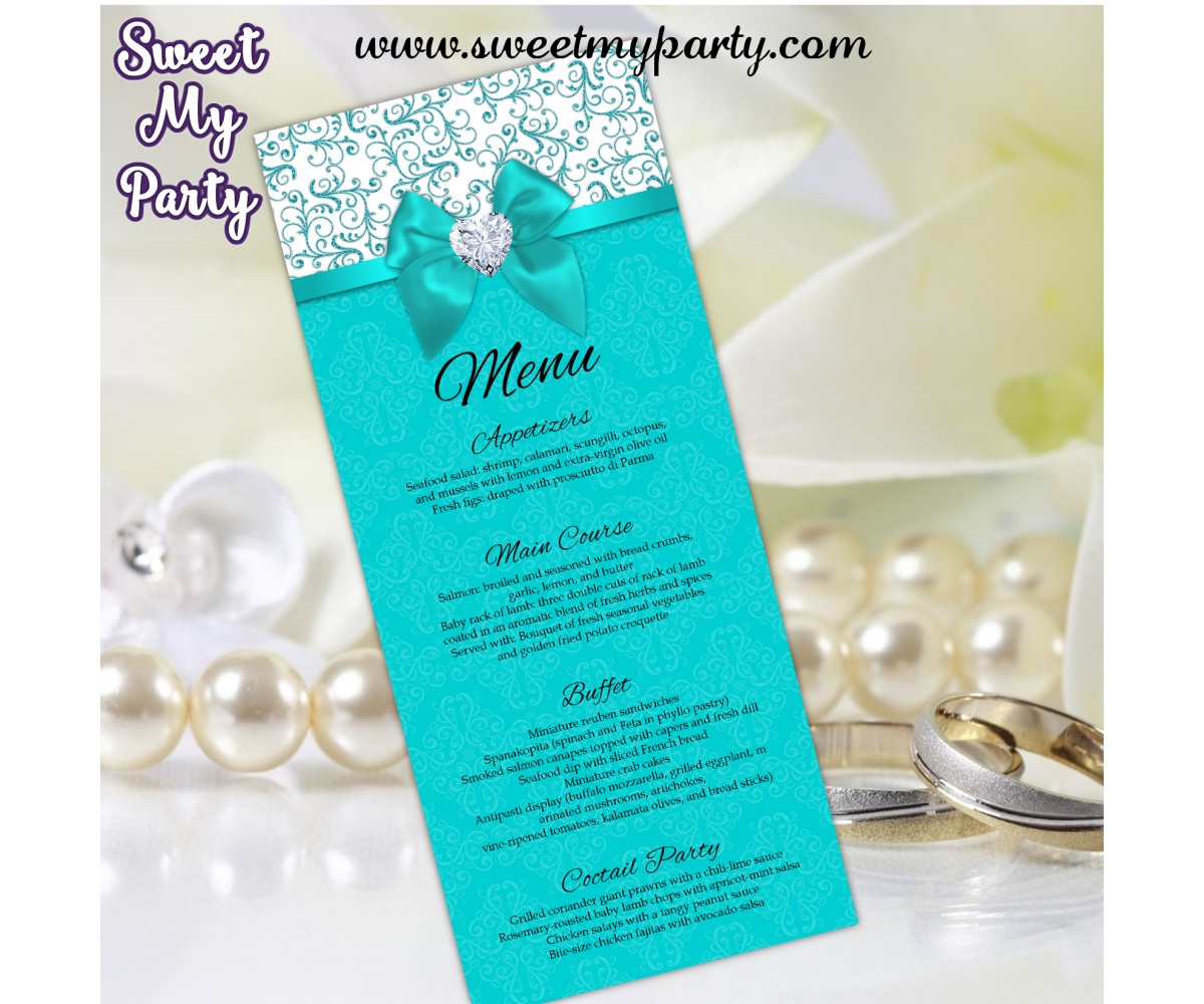 Turquoise diamonds wedding menu card|Turquoise diamonds elegant wedding ...