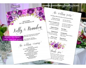 Purple wedding program printable|Lavender wedding program|floral ...