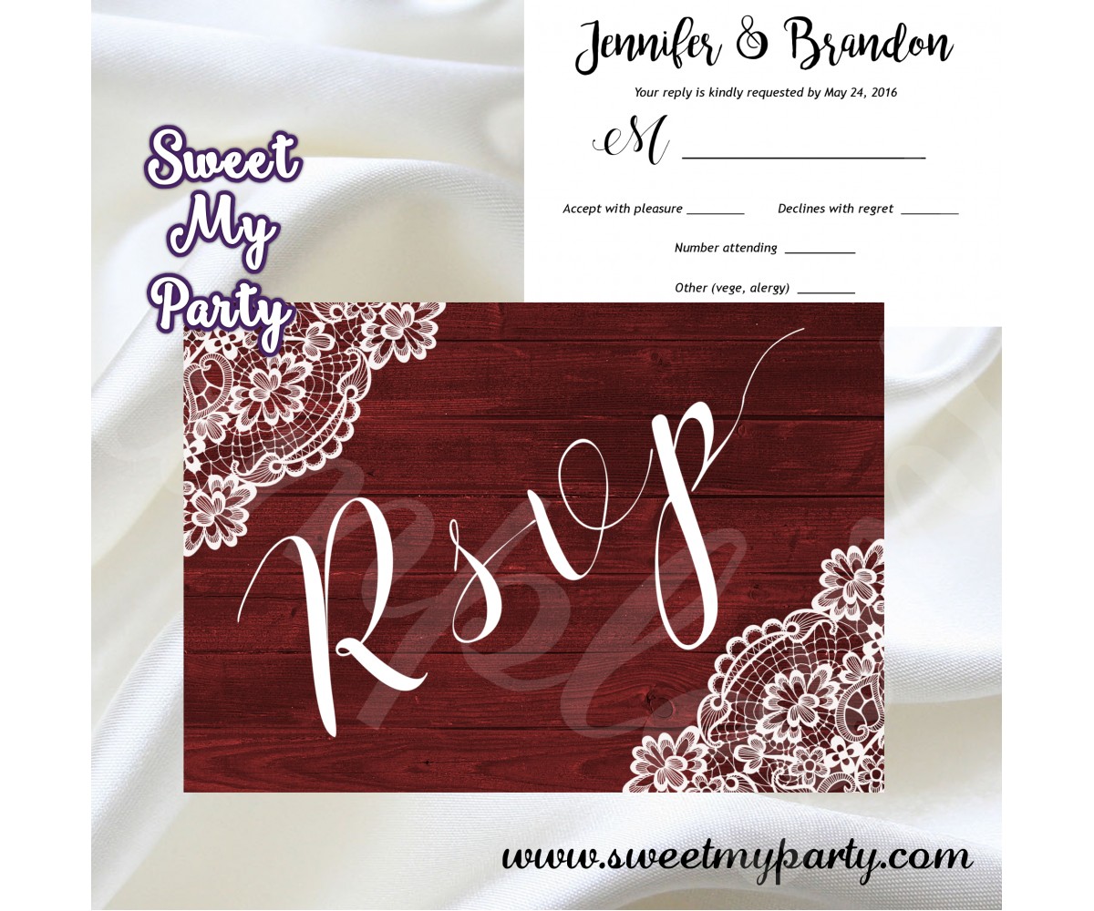 Rustic Wedding rsvp card|Wood lace Wedding rsvp cards|Vintage lace ...