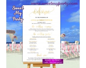 Gold Wedding welcome sign with program|Gold wedding welcome sign|Gold ...