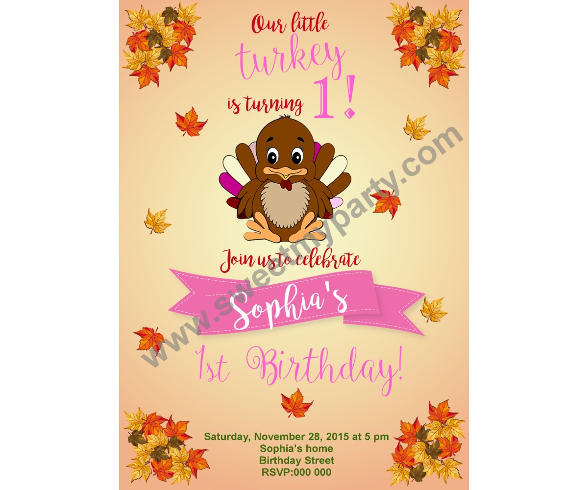 turkey birthday invitations|fall leaves birthday invitations|turkey ...