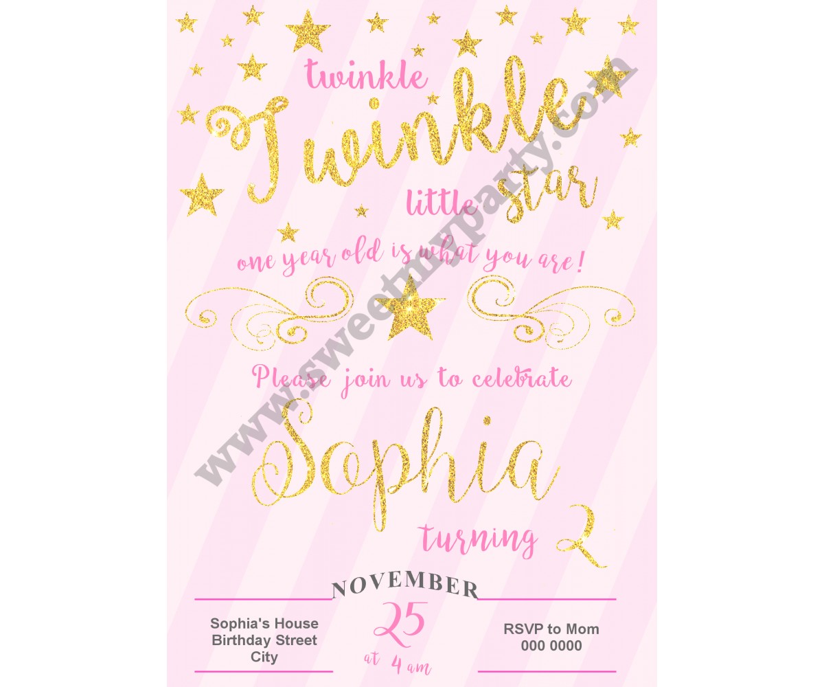twinkle twinkle little star pink birthday invitations|twinkle twinkle ...